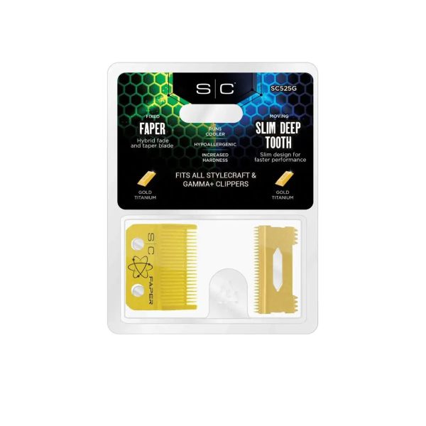 StyleCraft Fixed Gold Titanium Faper Clipper Blade w/ Moving Slim Deep ...